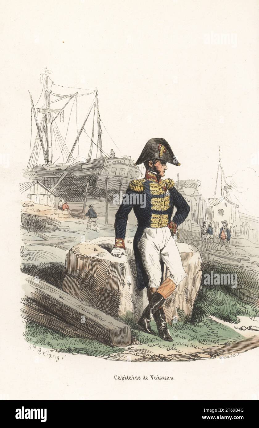 Uniform of a French naval captain, Napoleonic era. In bicorne with ...