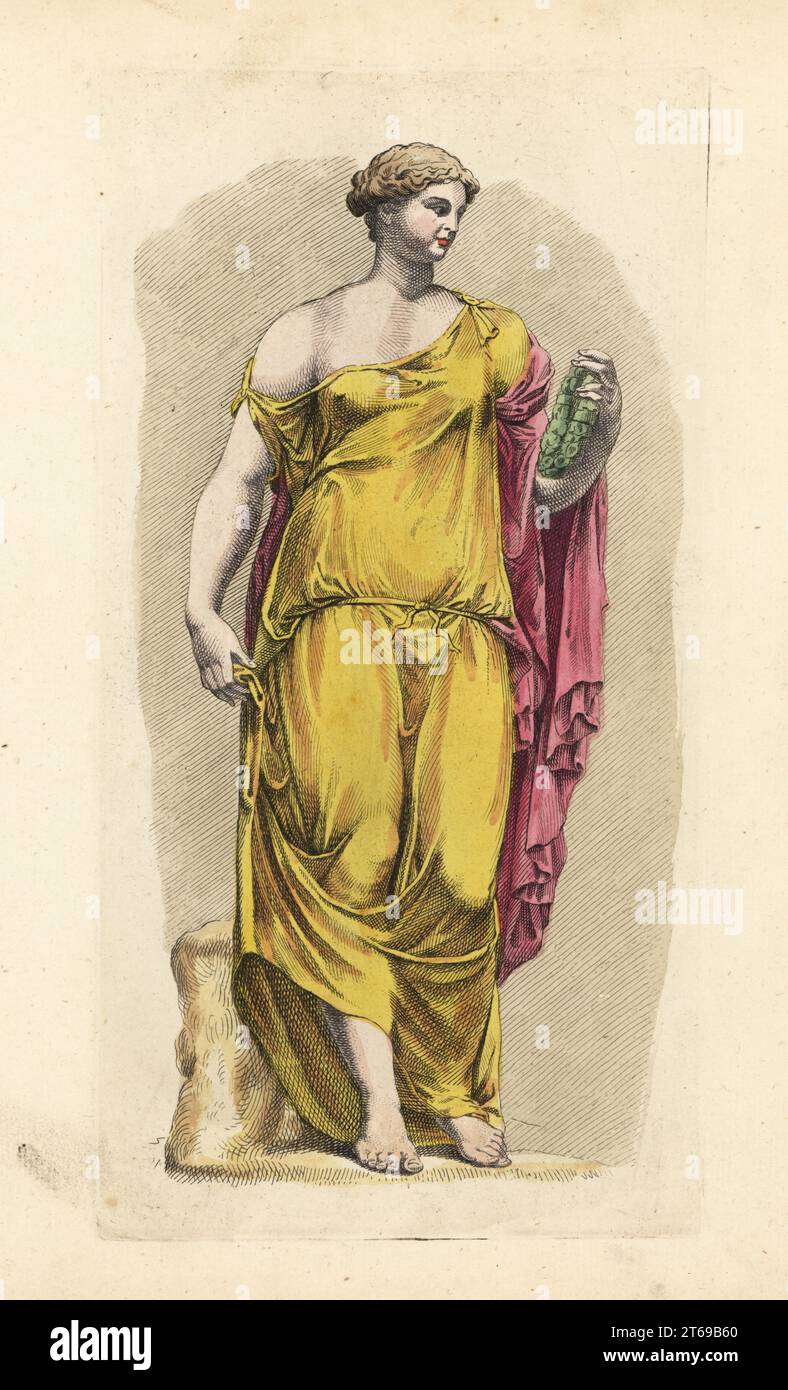 Statue of Flora, Roman goddess of flowers, holding a wreath. From a ...