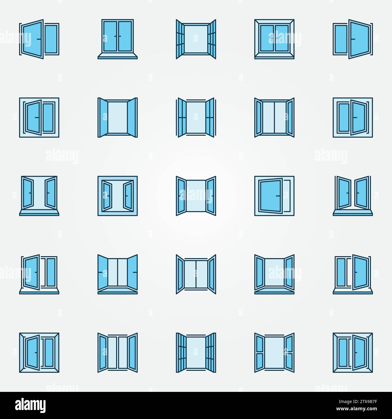 Window blue icons set - vector open windows creative symbols or design ...