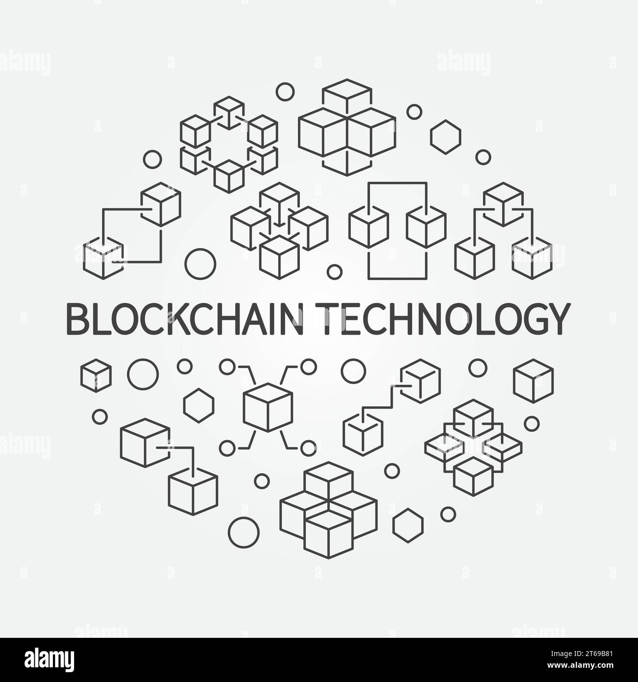 Blockchain technology vector round concept illustration in thin line ...