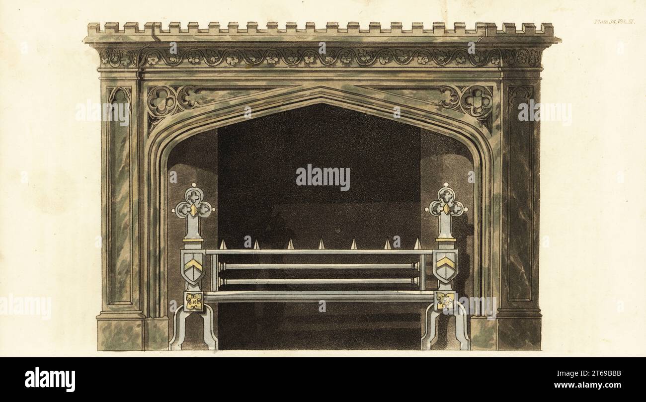 Gothic chimney-piece in Mona marble, a sagegreen marble from Wales ...