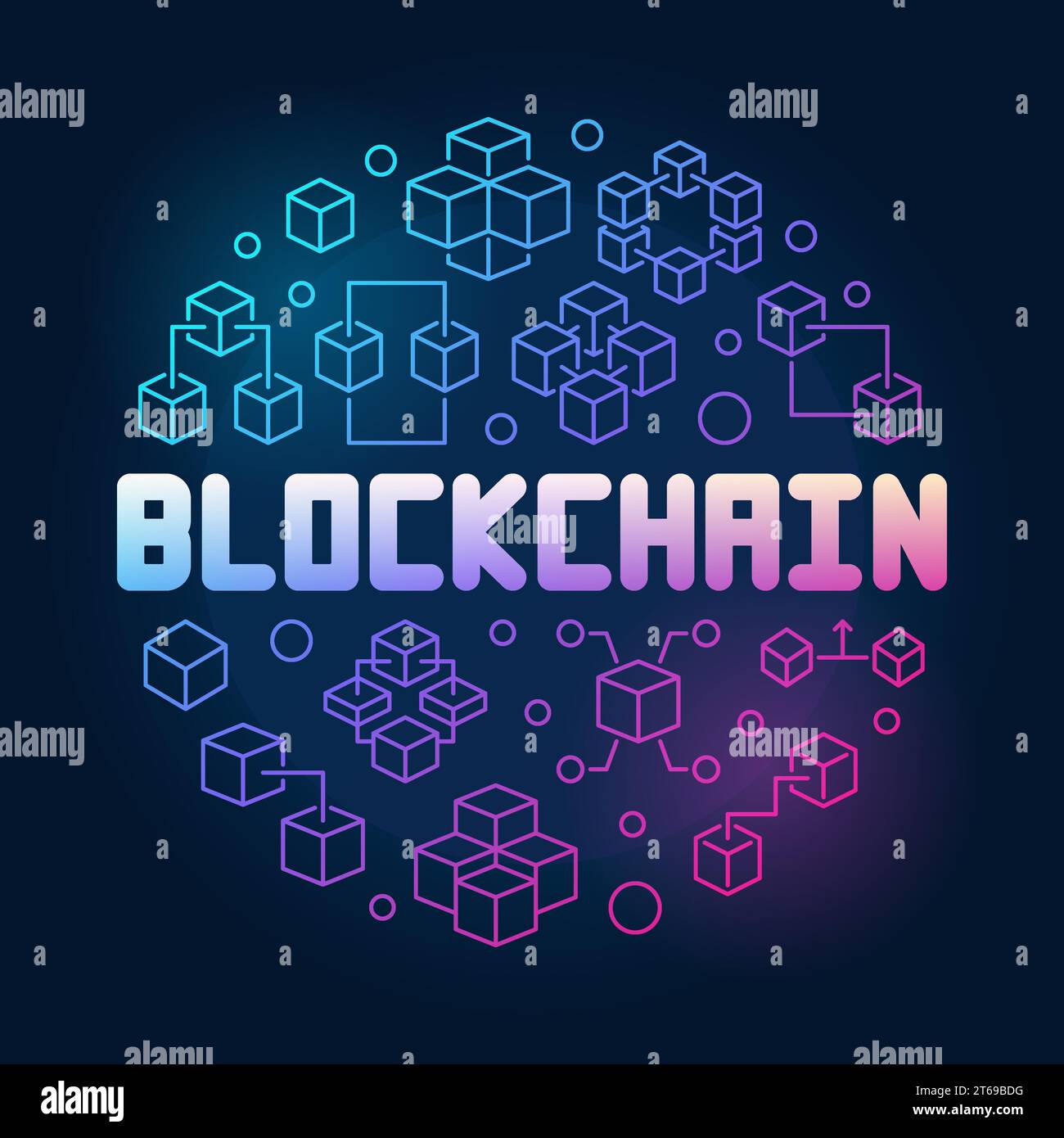 Blockchain technology round colored concept vector illustration in thin ...