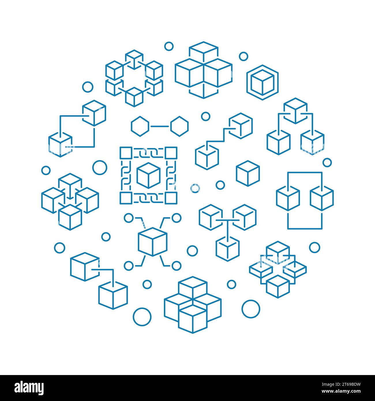 Blockchain technology vector round blue concept illustration in thin ...