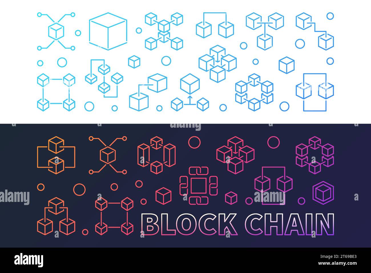 Set of two Block Chain colorful banners in outline style. Vector ...