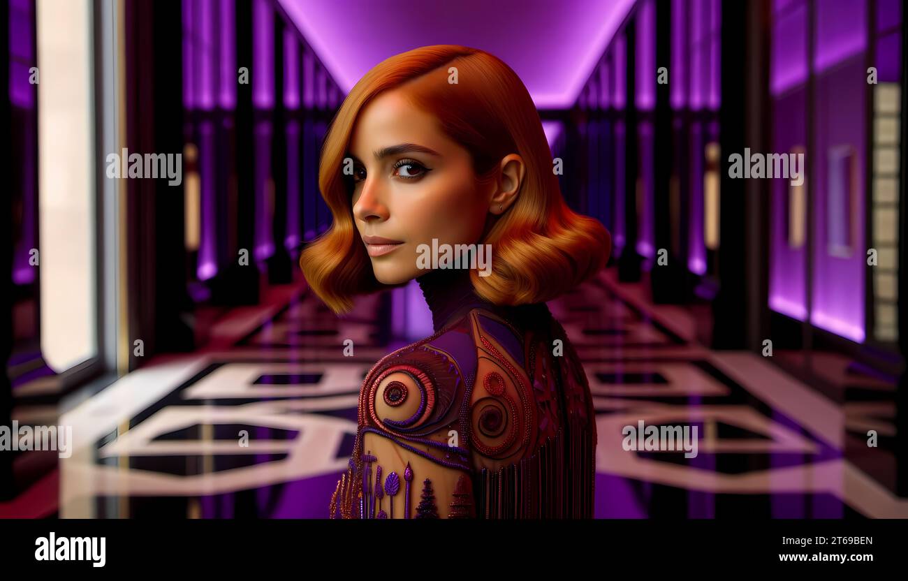 A confident young woman in her twenties stands inside an empty room ...