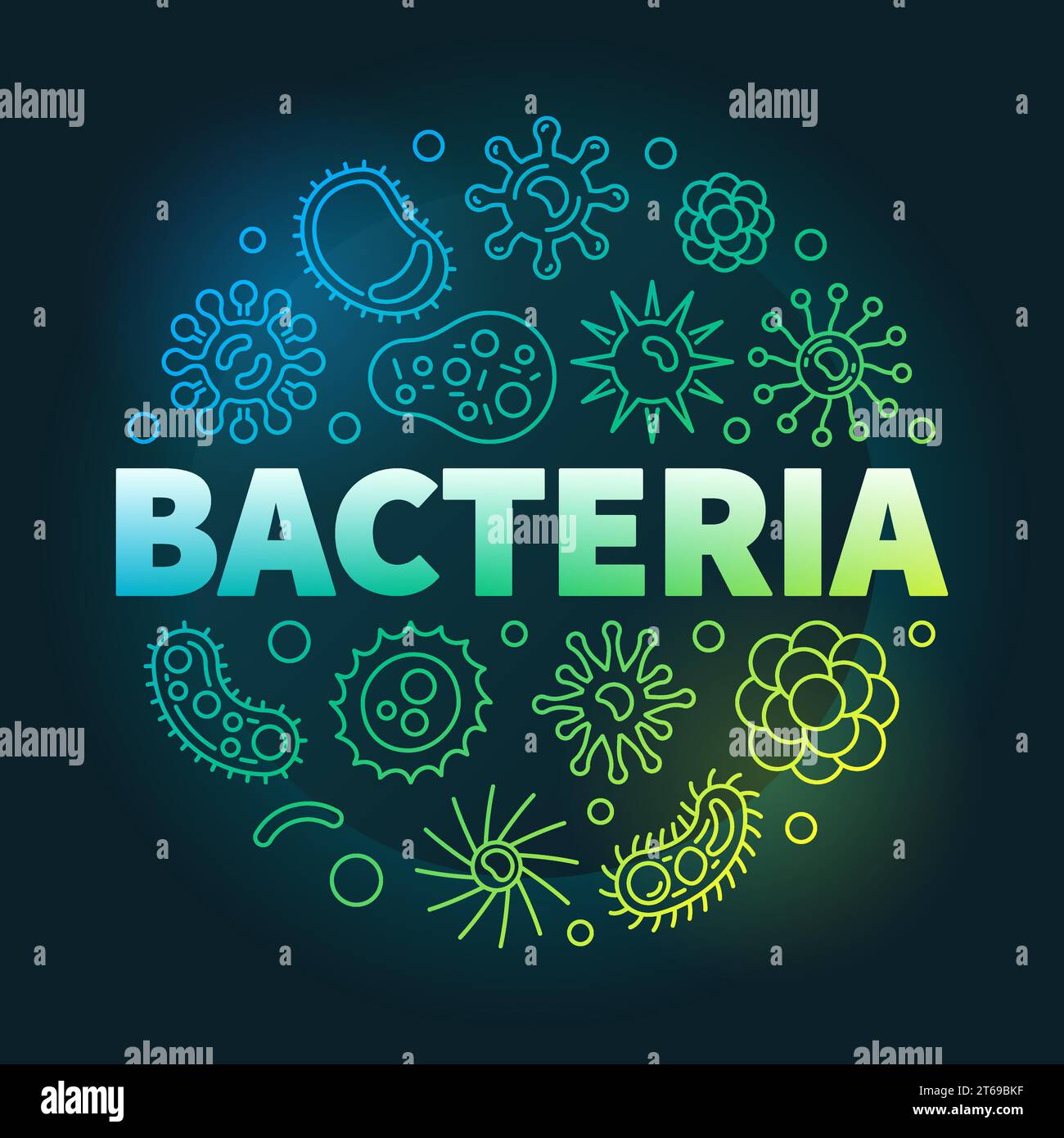 Bacteria circular vector colored outline illustration made with microbe ...