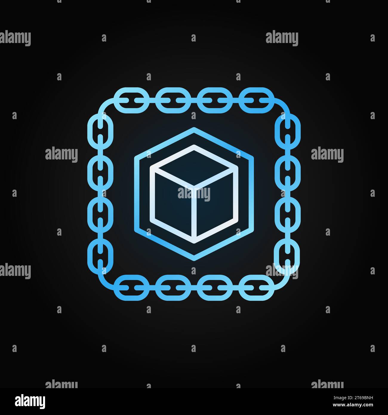 Chain with cube blue line icon. Blockchain vector outline crypto ...