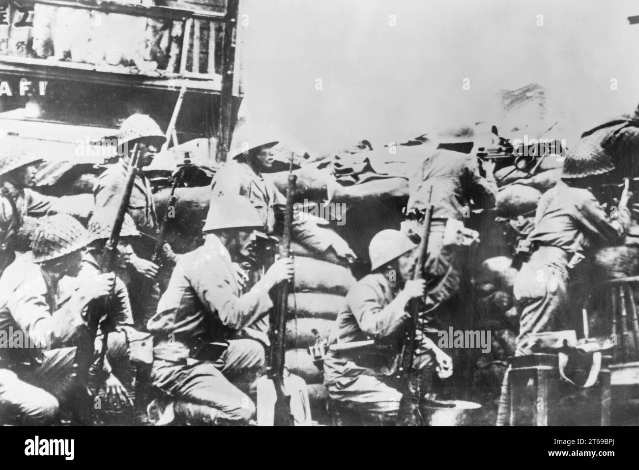 Japanese soldiers before an attack on enemy positions in Borneo ...