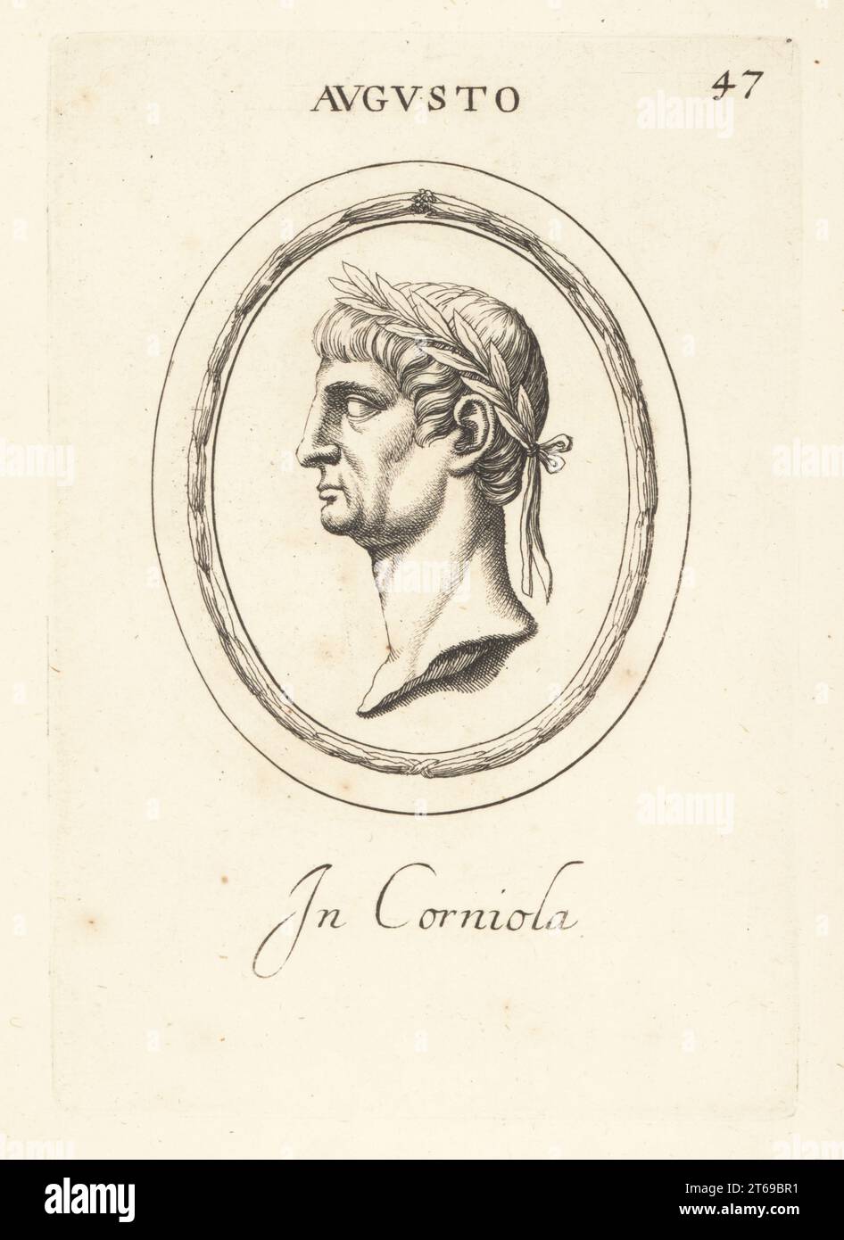 Bust profile of Augustus in carnelian. In laurel wreath. Caesar ...