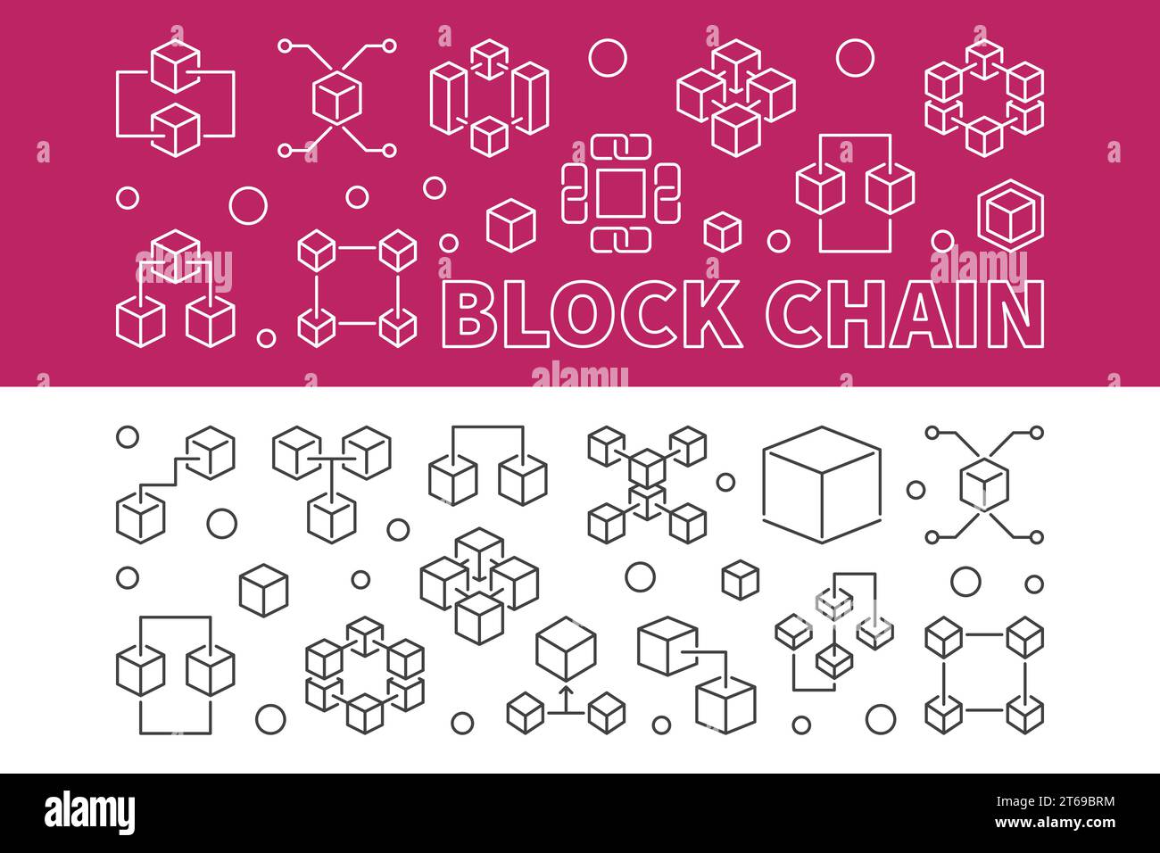 Set of two Block Chain concept banners in thin line style. Vector illustration Stock Vector ...