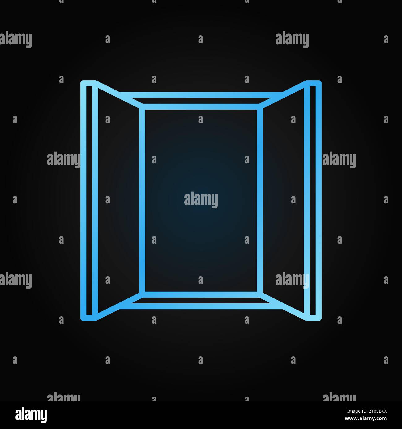 Vector window blue icon or logo element in thin line style on dark ...
