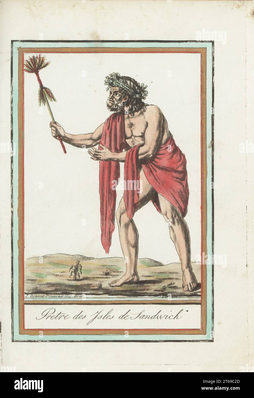 Priest of the Sandwich Isles, now Hawaii. A bearded man in a red cloak ...