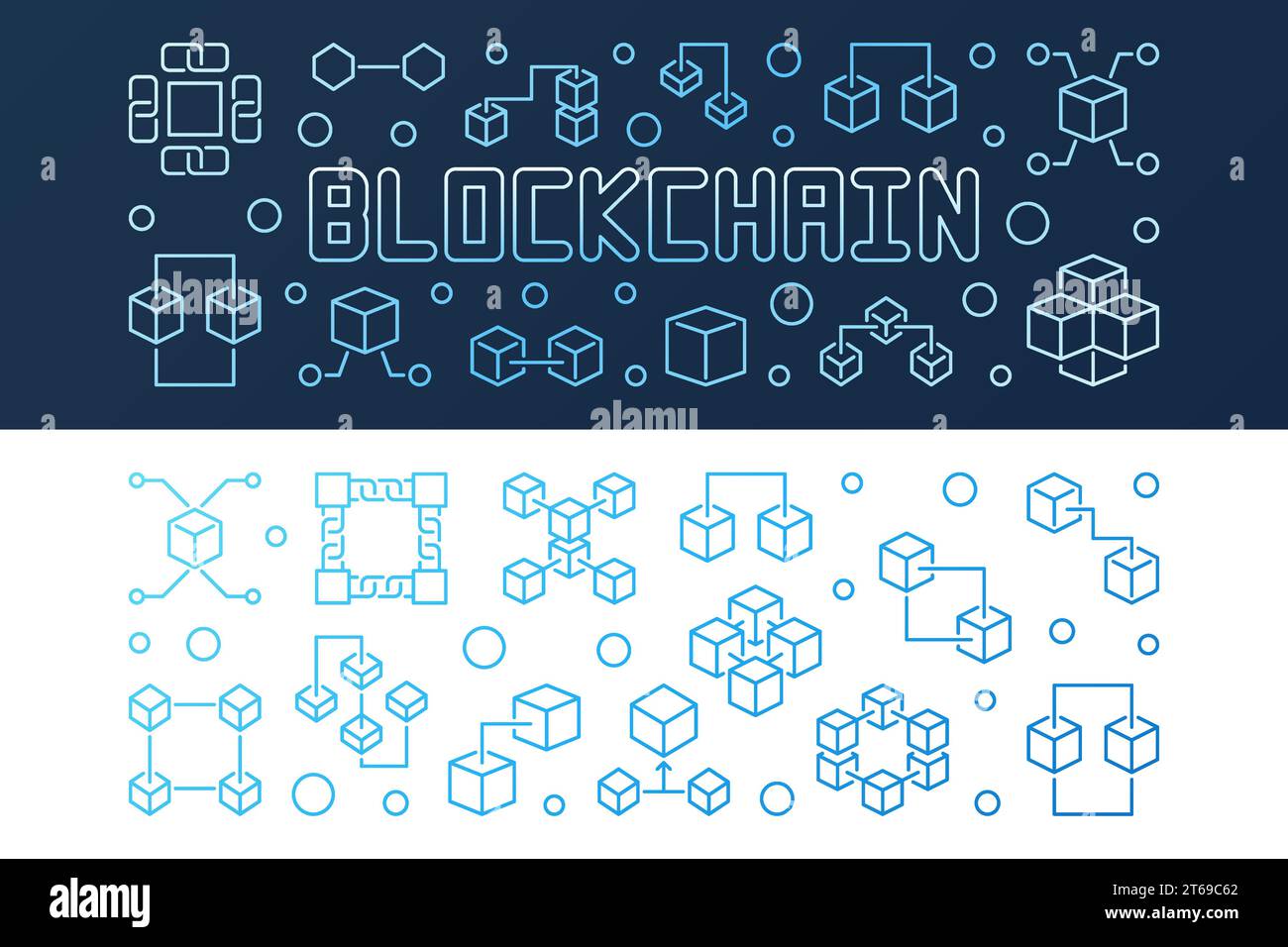 Set of two Blockchain crypto bright horizontal banners. Vector ...