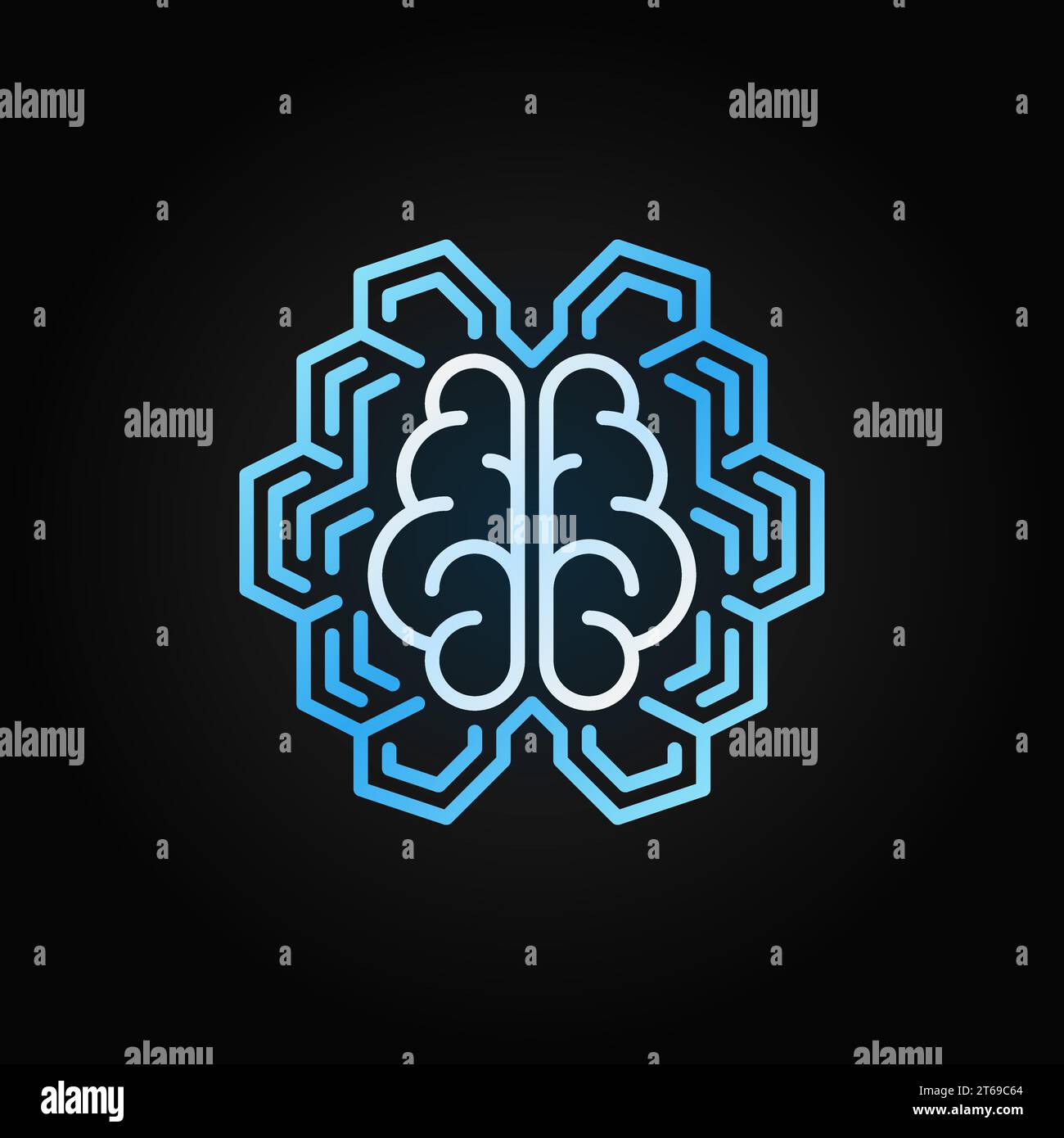 Geometric digital brain bright line icon. Vector artificial ...