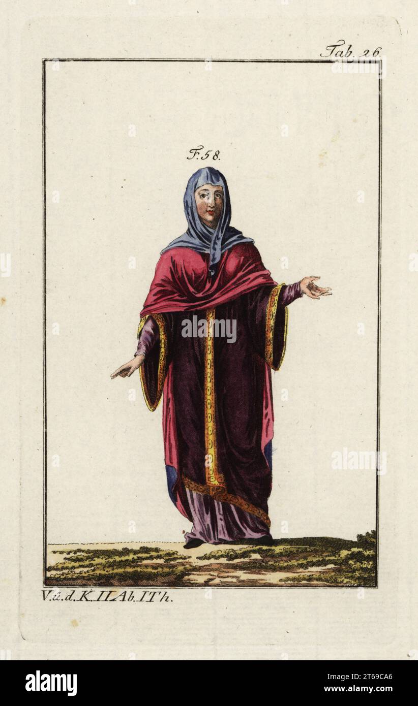 Anglo Saxon woman (or queen) in a wide-sleeved dress. From the 9th to ...