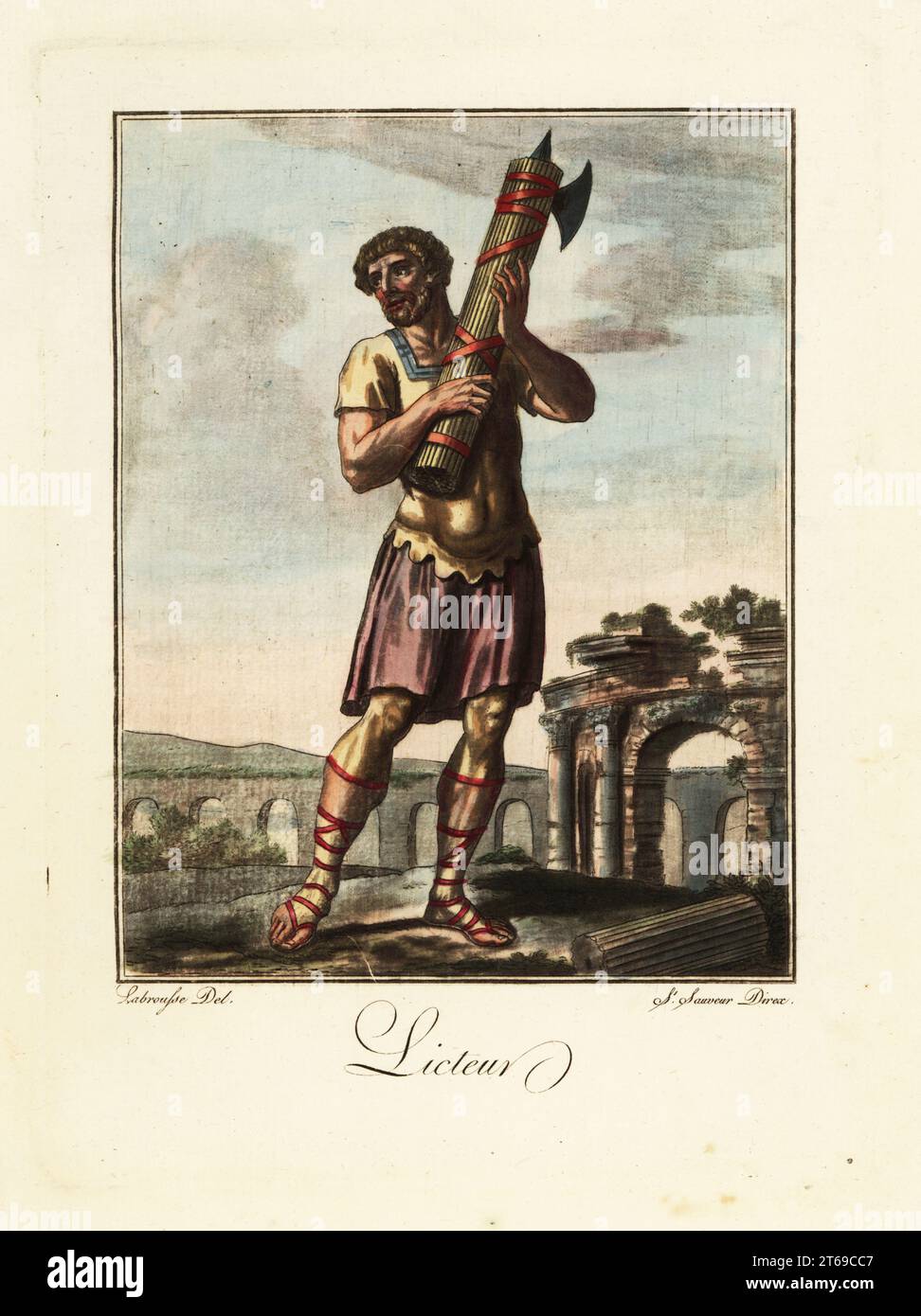 Lictor with fasces, ancient Rome. In tunic, sagulum gregale or short ...