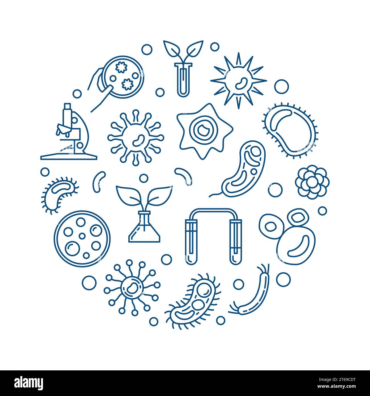 Microbiology round vector illustration made with microscope, microbes ...