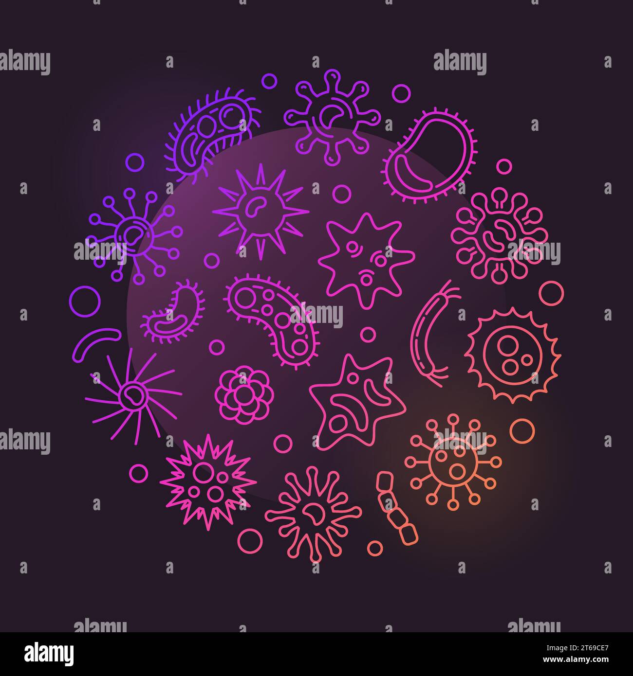 Human microbiota vector colored round illustration in linear style on ...