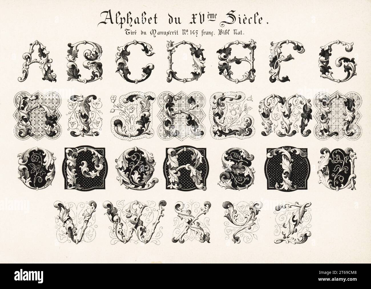Alphabet of initial letters in foliage from a French manuscript of 15th ...