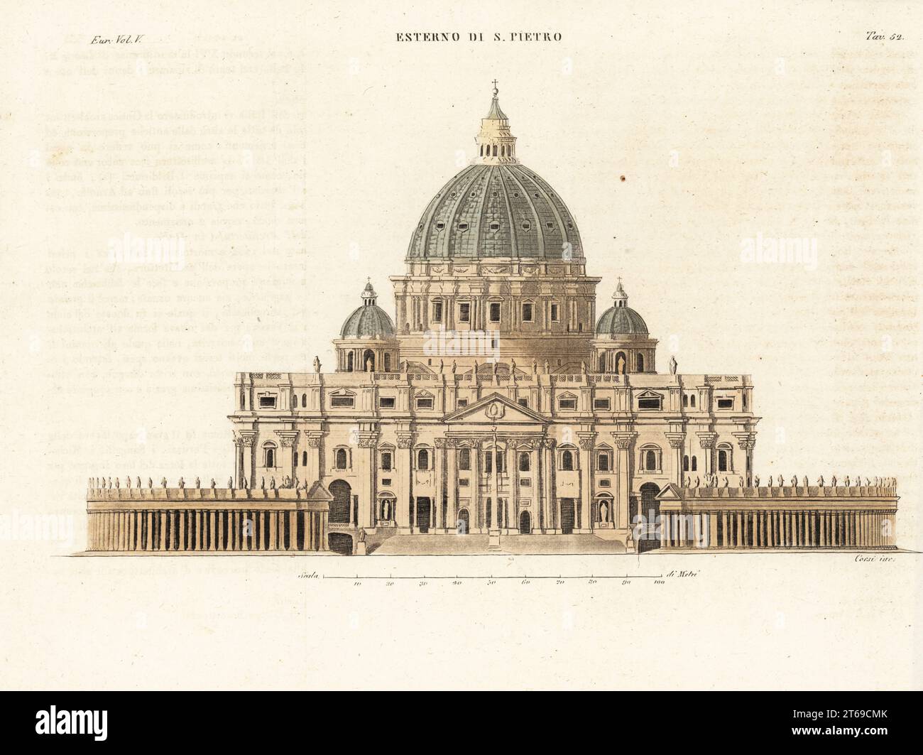 View of Saint Peters Basilica, Rome. Esterno di S. Pietro. Handcoloured ...