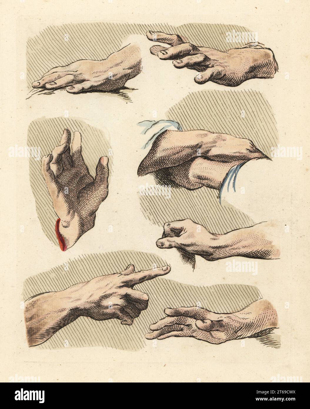 Figures of male fingers, hands, gestures, from paintings by old masters ...