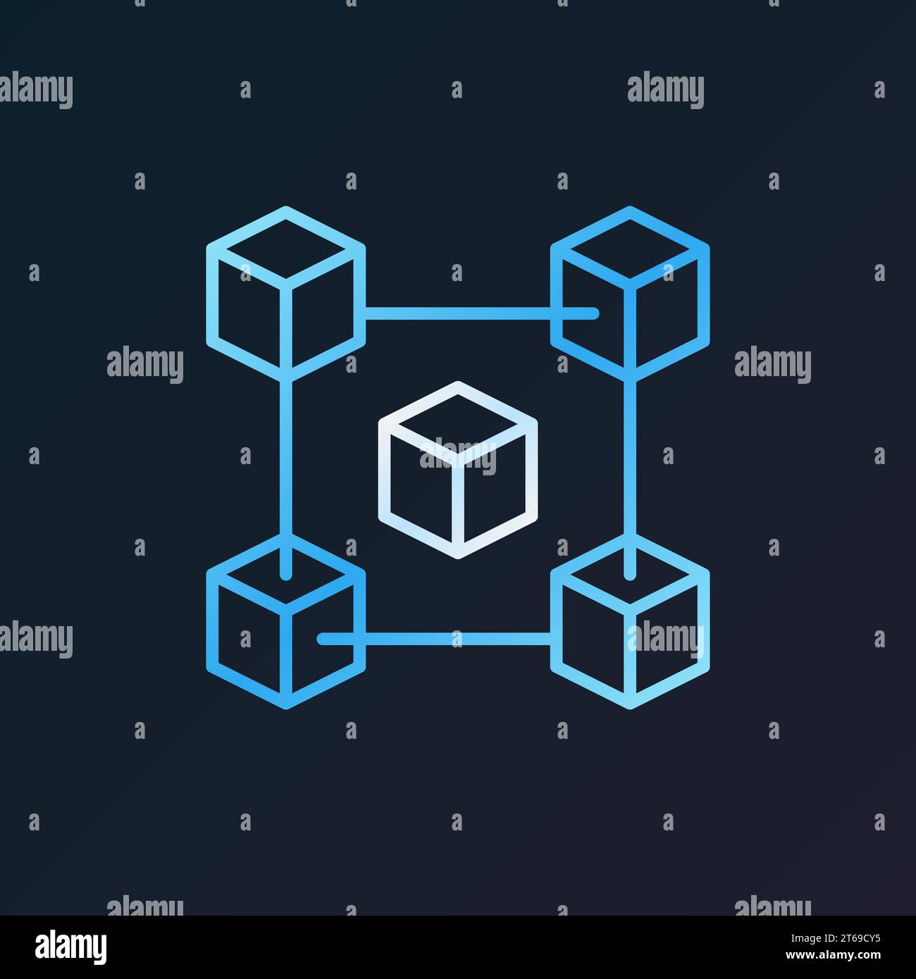 Fintech and blockchain vector blue icon or design element in thin line ...