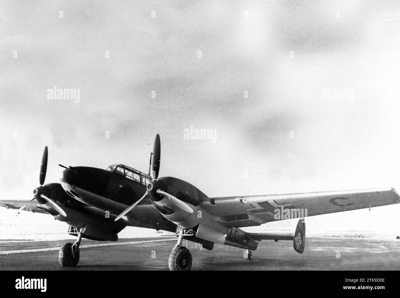 German Messerschmitt Me 110 before takeoff. Undated photo. [automated ...