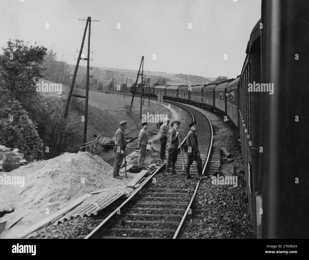 Workers doing track work on a rail line near Weimar. [automated ...