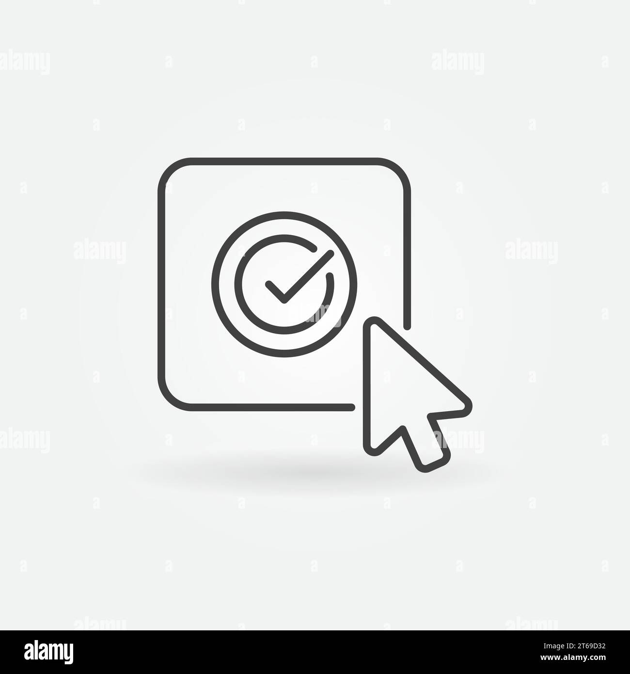 Cursor on button with checkmark linear icon. Vector click on check mark ...