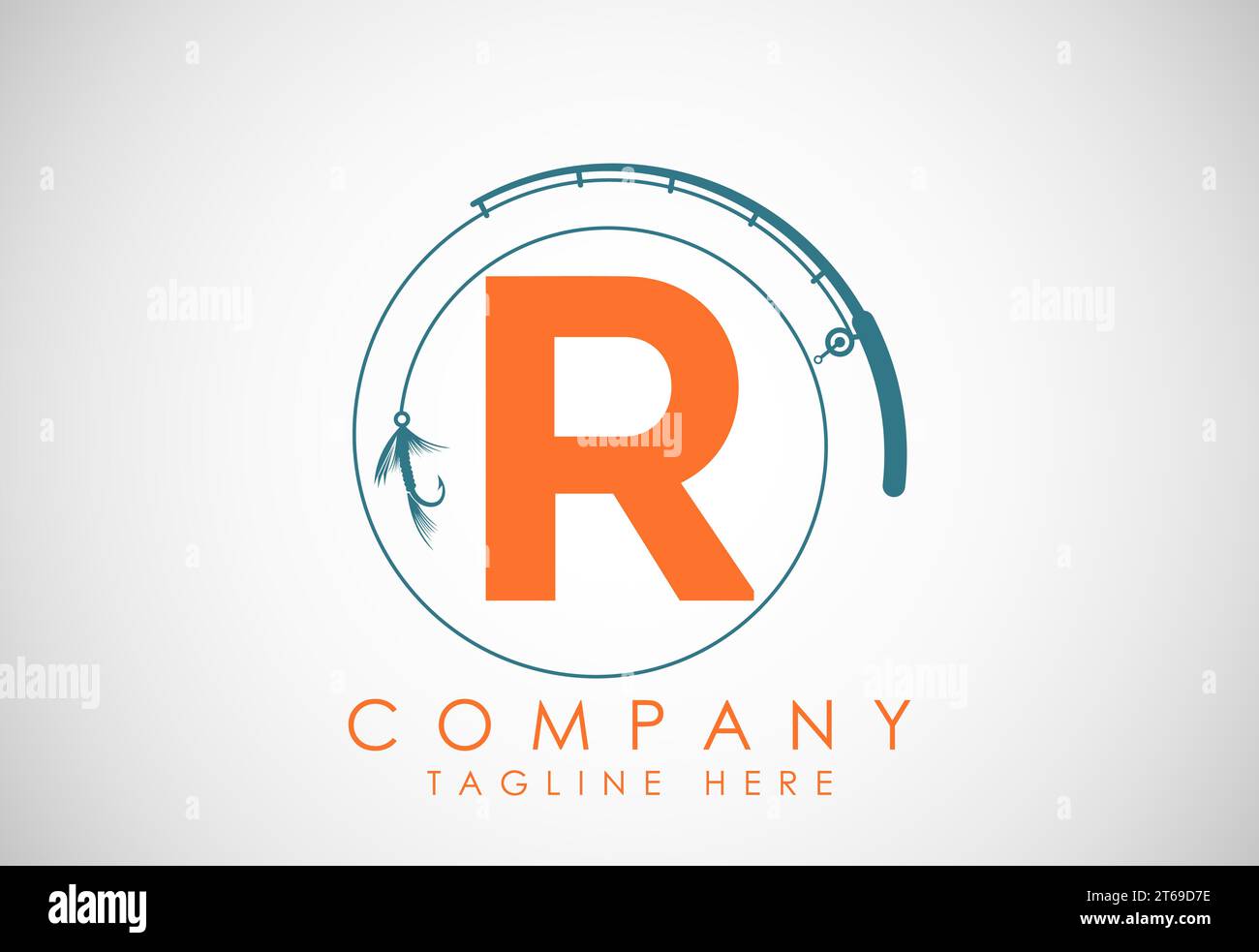 Initial alphabet with fishing rod and hook. Fishing logo concept vector ...