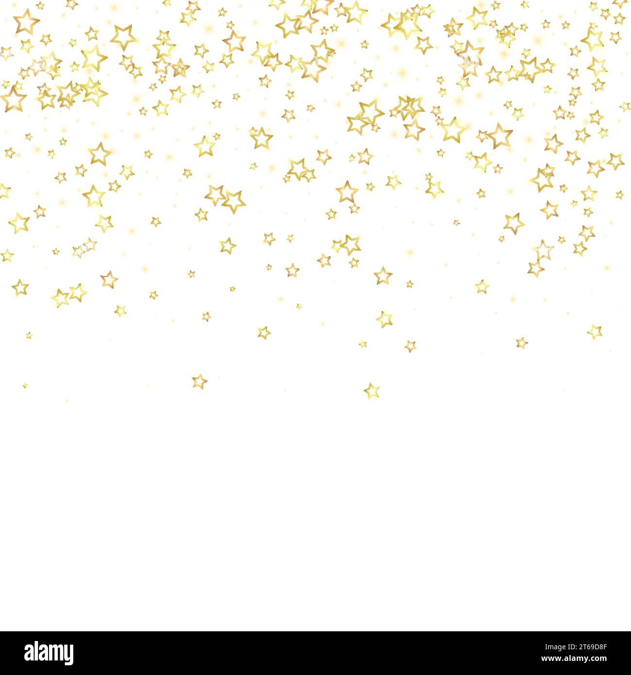 Gold sparkling star confetti. Chaotic dreamy childish overlay template. Festive stars vector ...