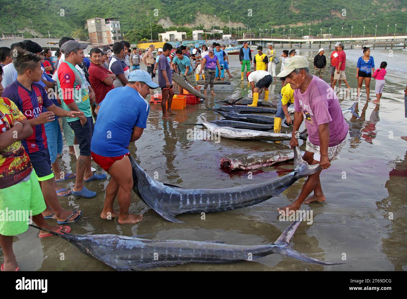 The fishing village Puerto Lopez at the Pacific Coast of Ecuador ...