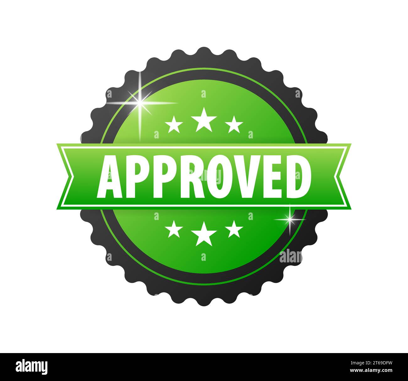 Vibrant Green Approved Stamp with Shiny Stars and Ribbon Banner Vector ...