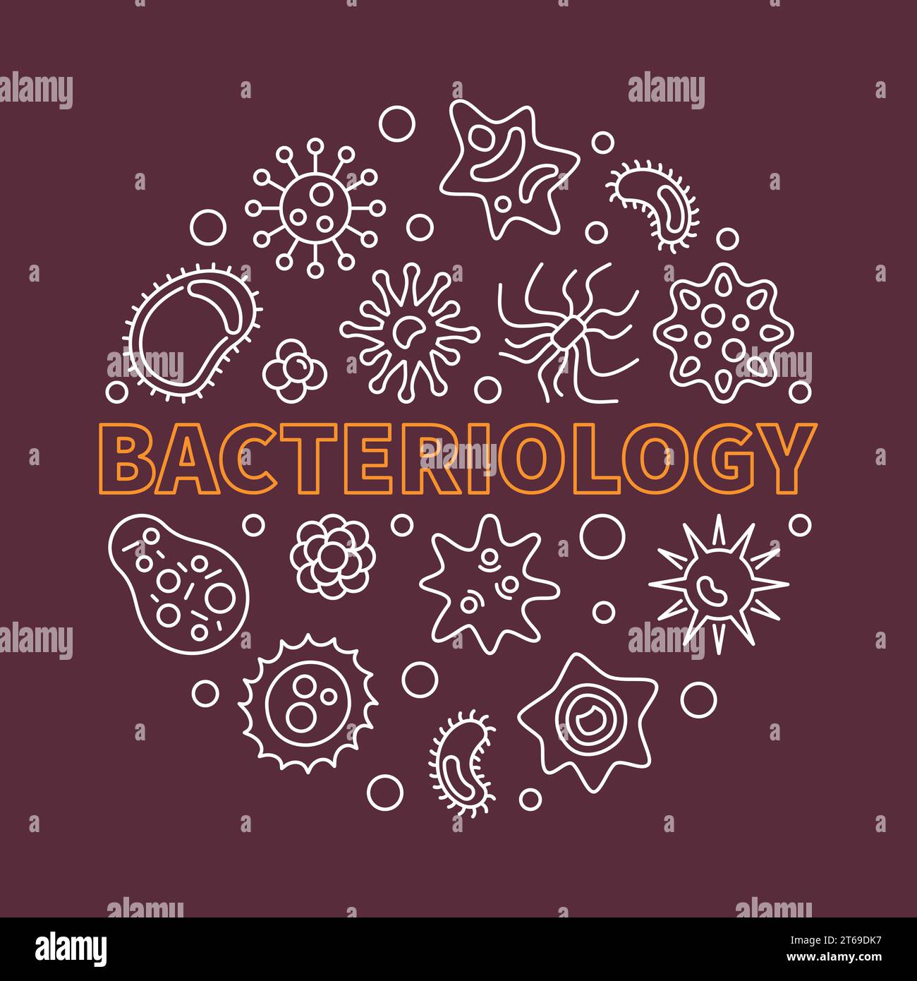 Bacteriology round vector creative concept illustration in outline ...