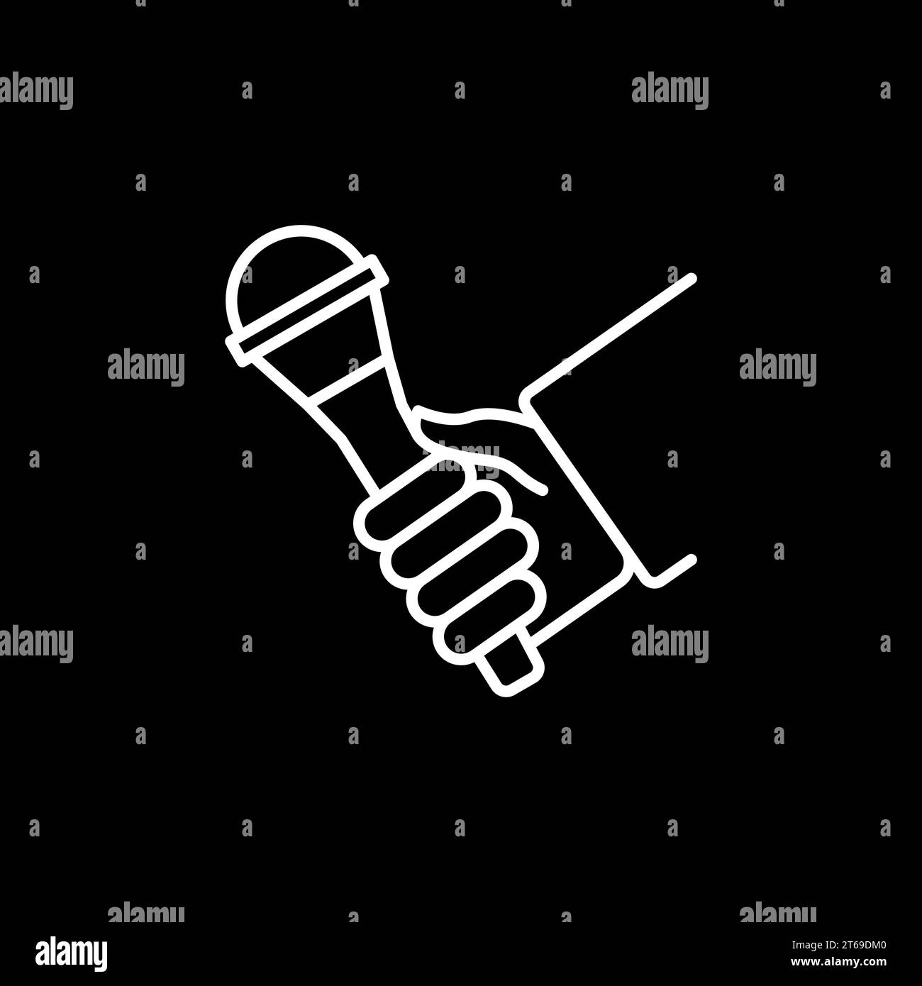 Hand with Microphone linear vector concept icon on black background ...