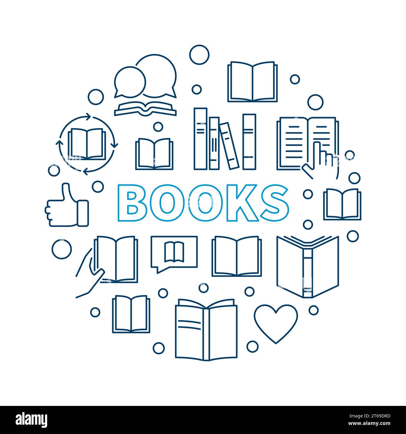 Books vector round outline illustration. Education and learning concept ...