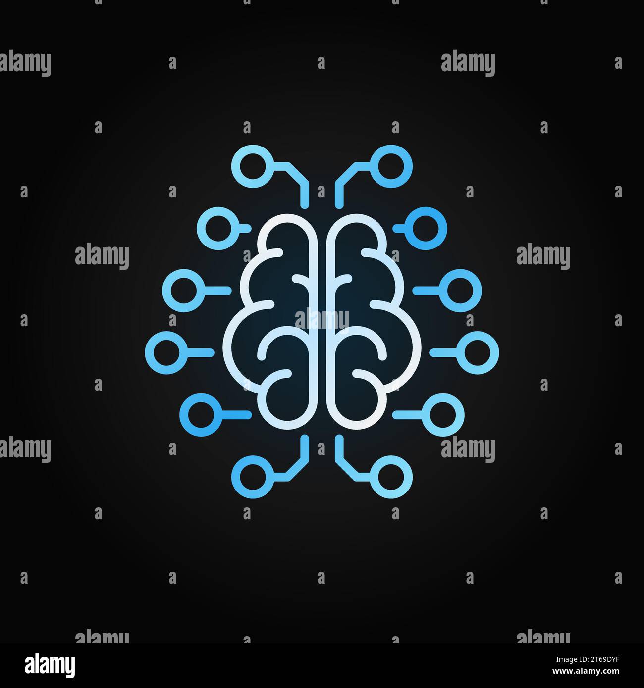 Artificial Intelligence brain vector blue AI icon or symbol in outline ...