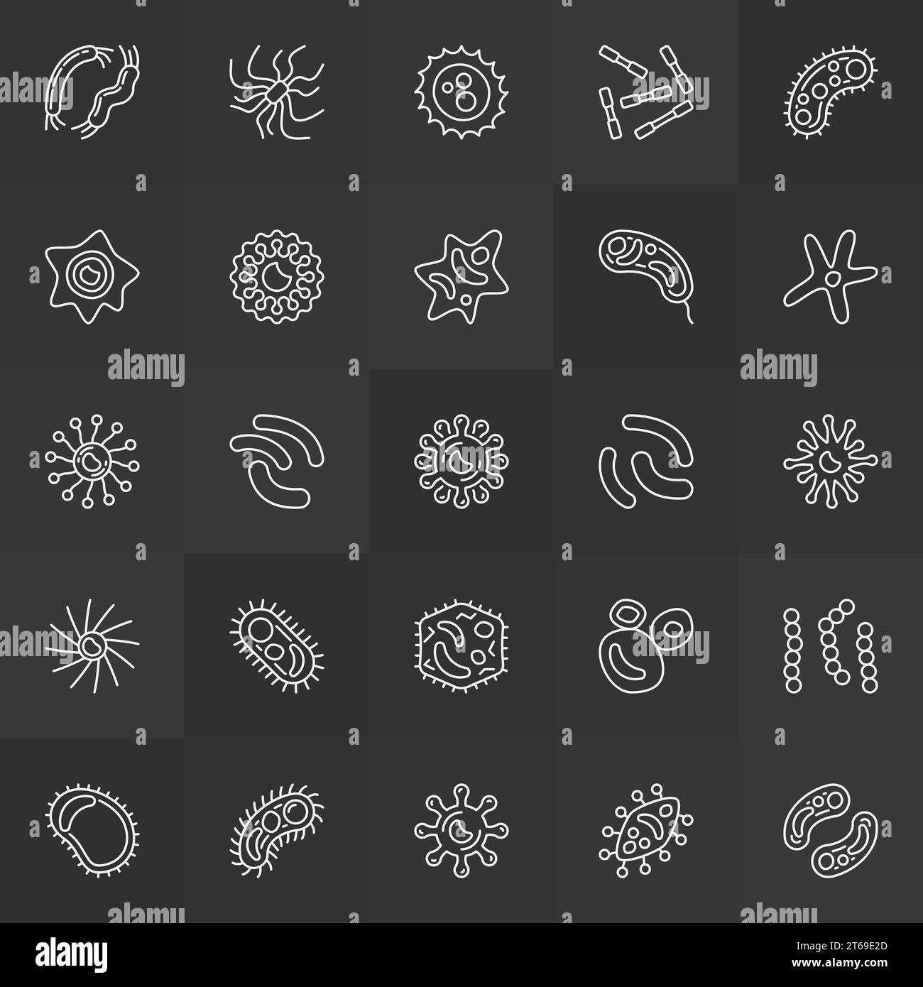 Microbes and bacterias vector icons set or design elements in outline ...