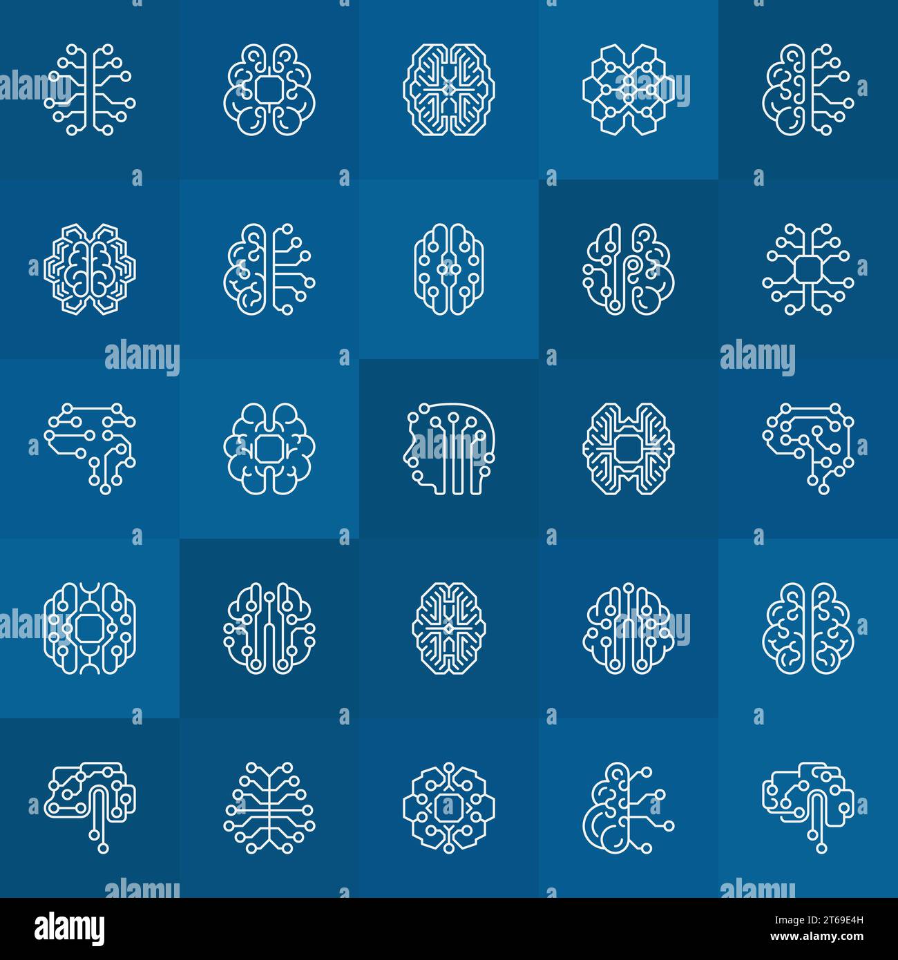 AI Smart Brain linear icons. Vector collection of Artificial ...