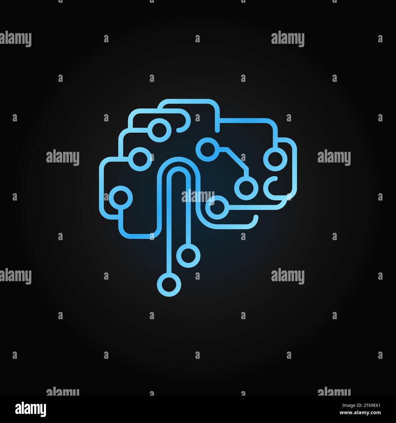 Circuit tech brain outline blue icon. Vector Artificial Intelligence ...