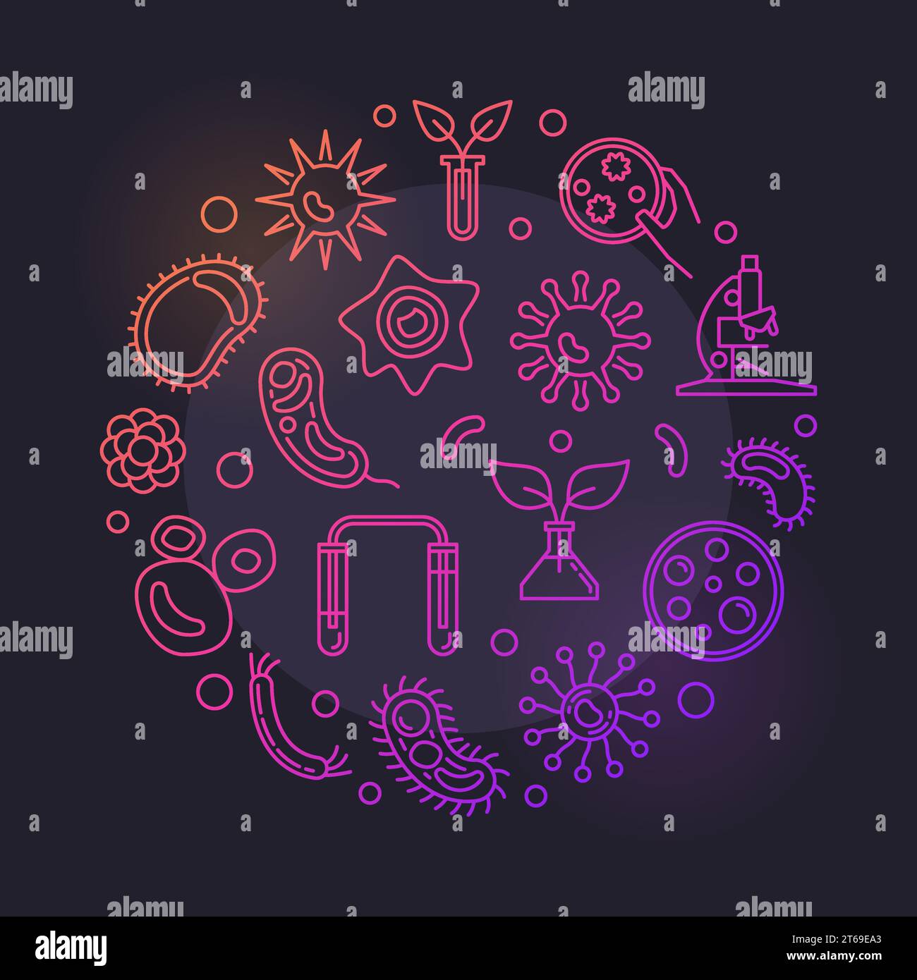 Microbiology round vector bright illustration made with microscope ...