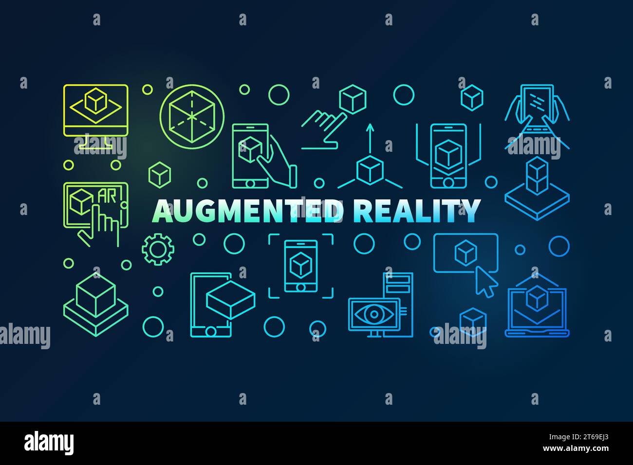 Augmented reality colored horizontal banner made with AR thin line ...