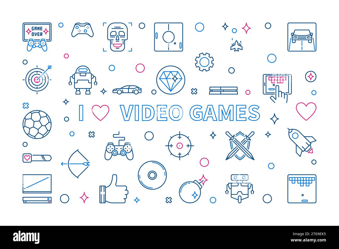 I Love Video Games outline creative banner. Vector concept illustration ...