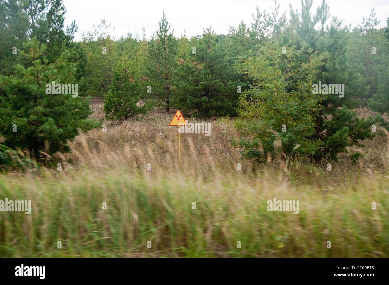 A radioactivity warning sign in the Red Forest surrounding the ...
