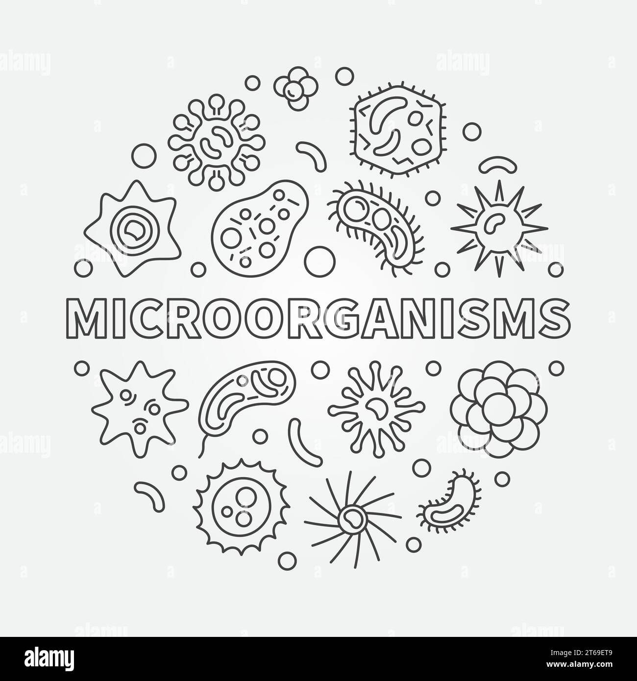 Microorganisms round vector microbiology outline illustration made with bacteria and pathogen ...