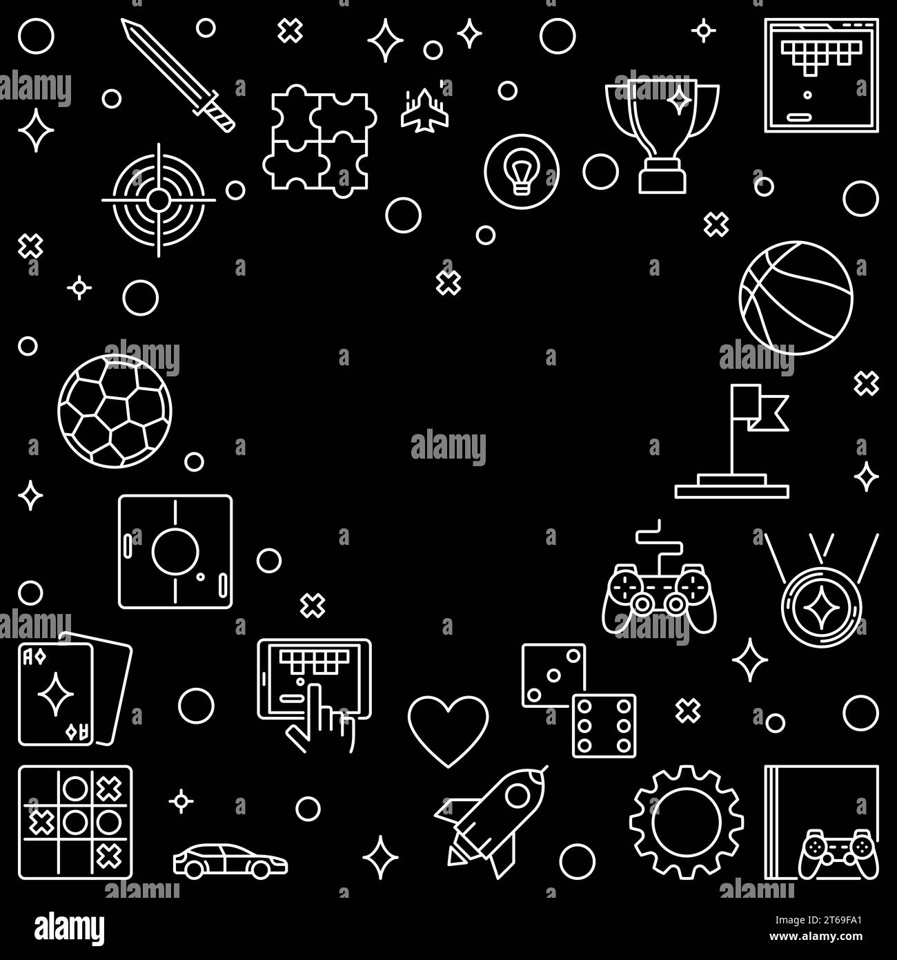 Frame with Video Game outline icons in Heart shape. Games vector ...