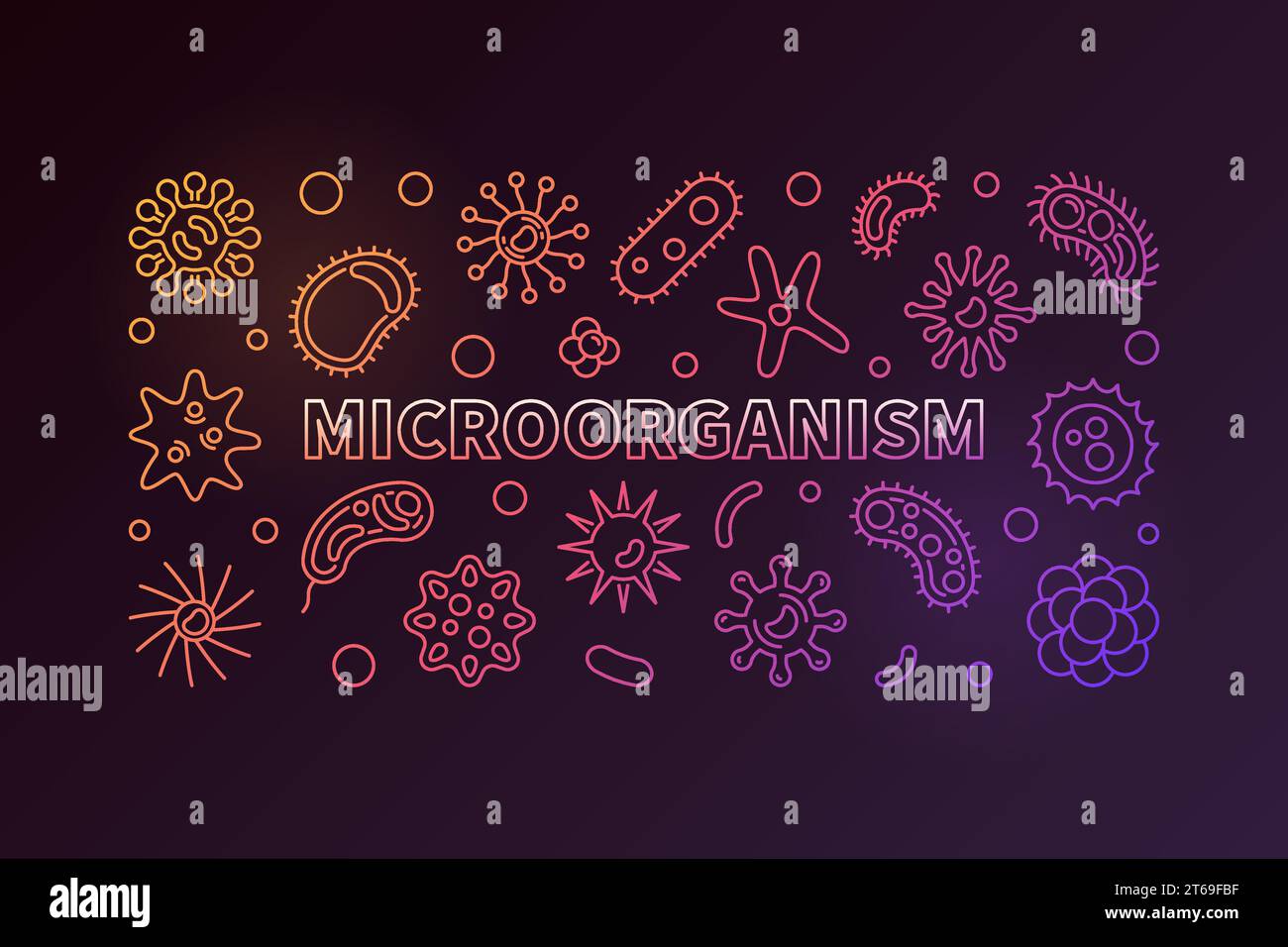 Microorganism vector colorful horizontal banner. Virology and ...