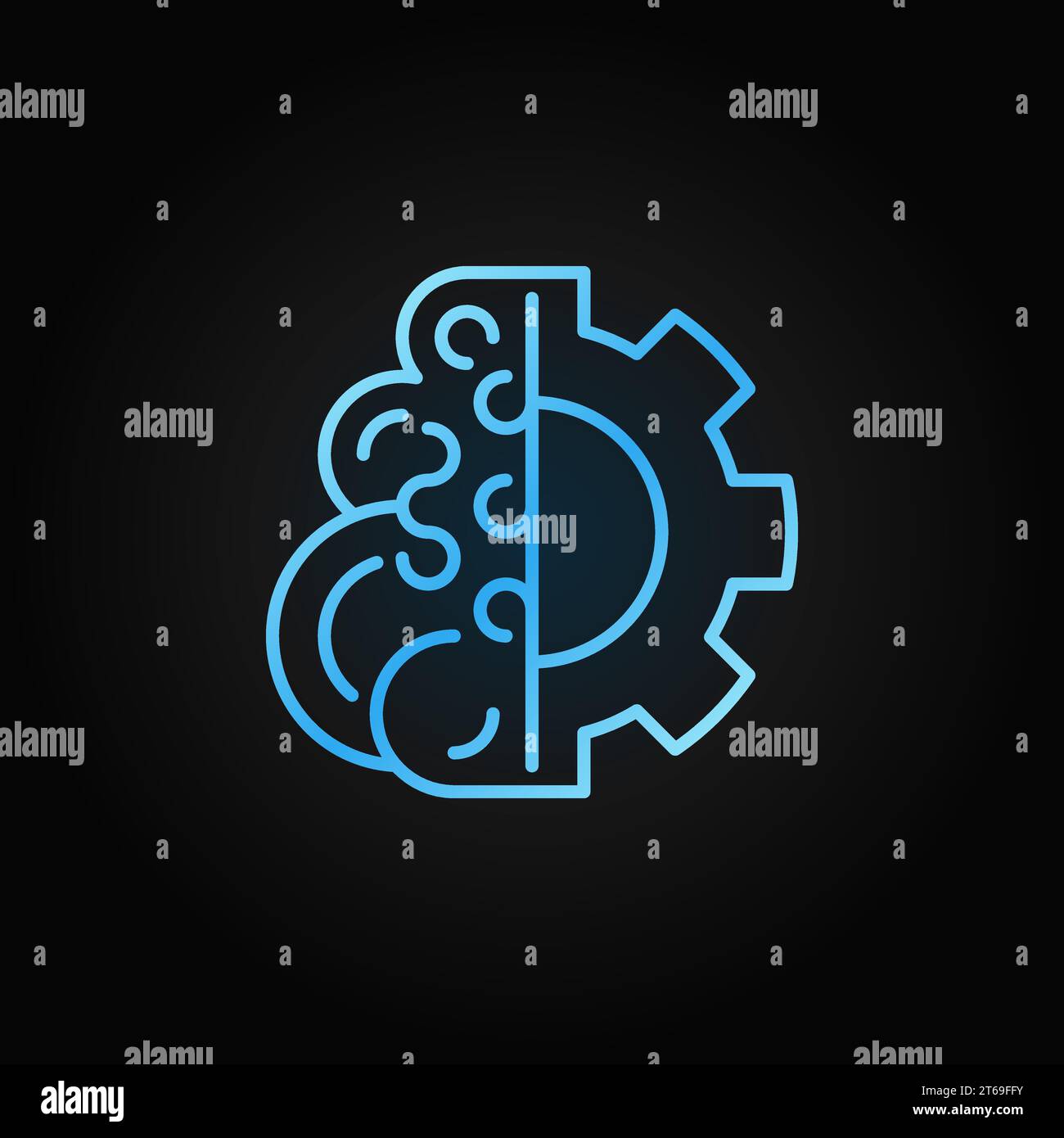 Brain with gear vector blue concept icon or logo element in thin line ...