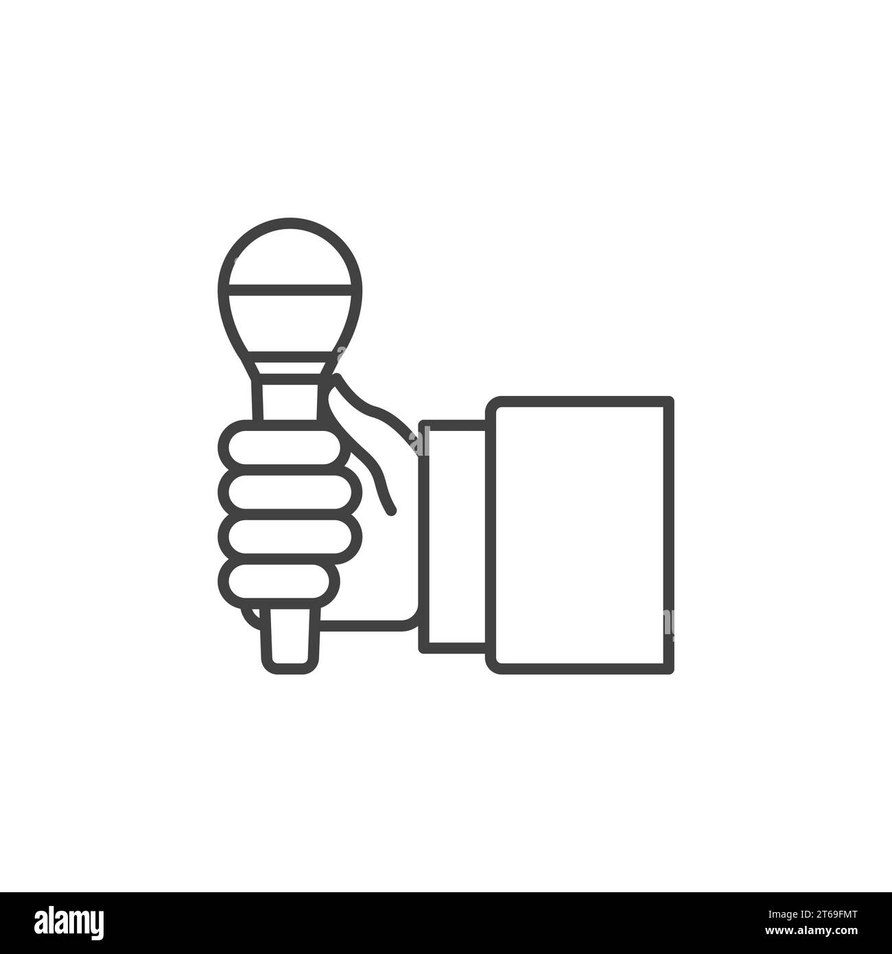 Hand with Mic outline vector concept icon or logo element on white ...