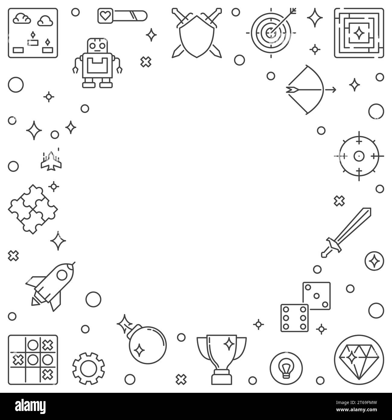 Video Games or Game vector concept frame or illustration in thin line ...